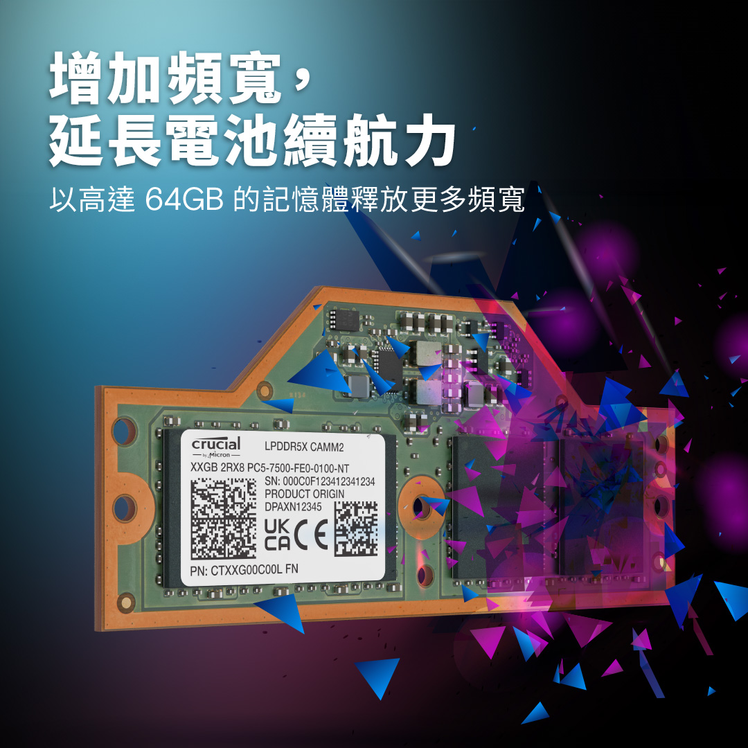 Crucial 32GB LPCAMM2 LPDDR5X- 7500 memory | CT64G75C2LP5XG | Crucial TW